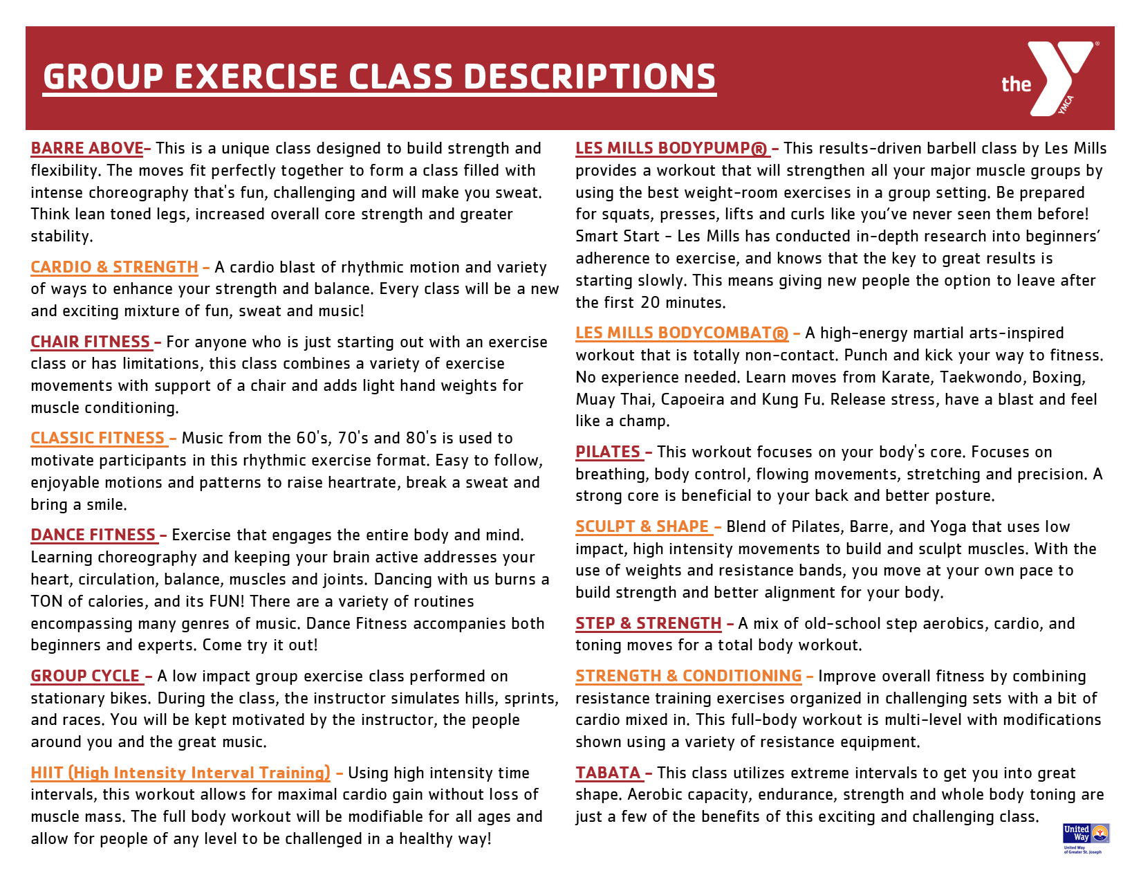 Group Exercise Class Schedule | St. Joseph YMCA